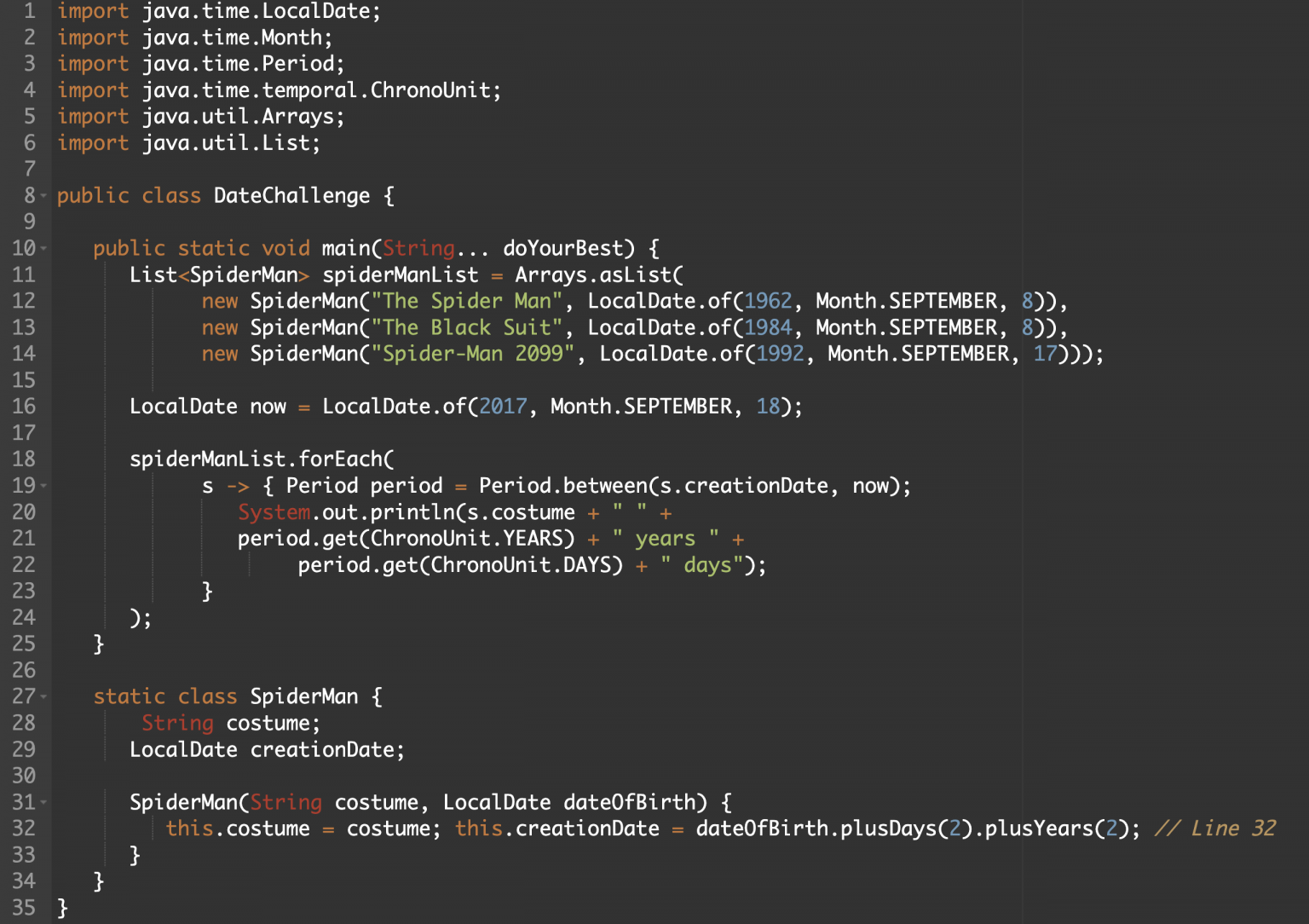 Spider Man Date Period Java Challenge | Java Challengers